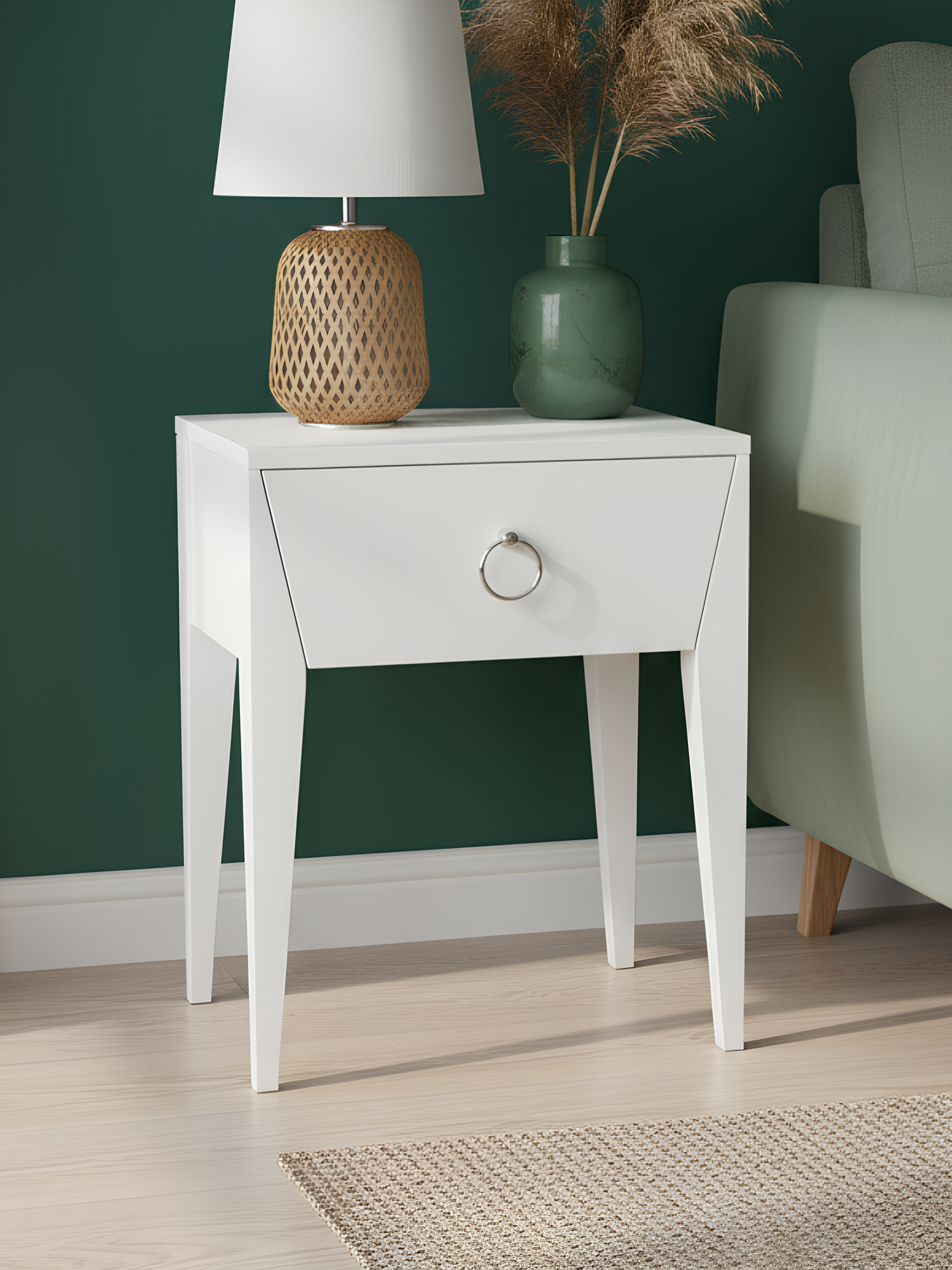 Тумба прикроватная K-home, МДФ, с выдвижным ящиком, на высоких ножках, белая