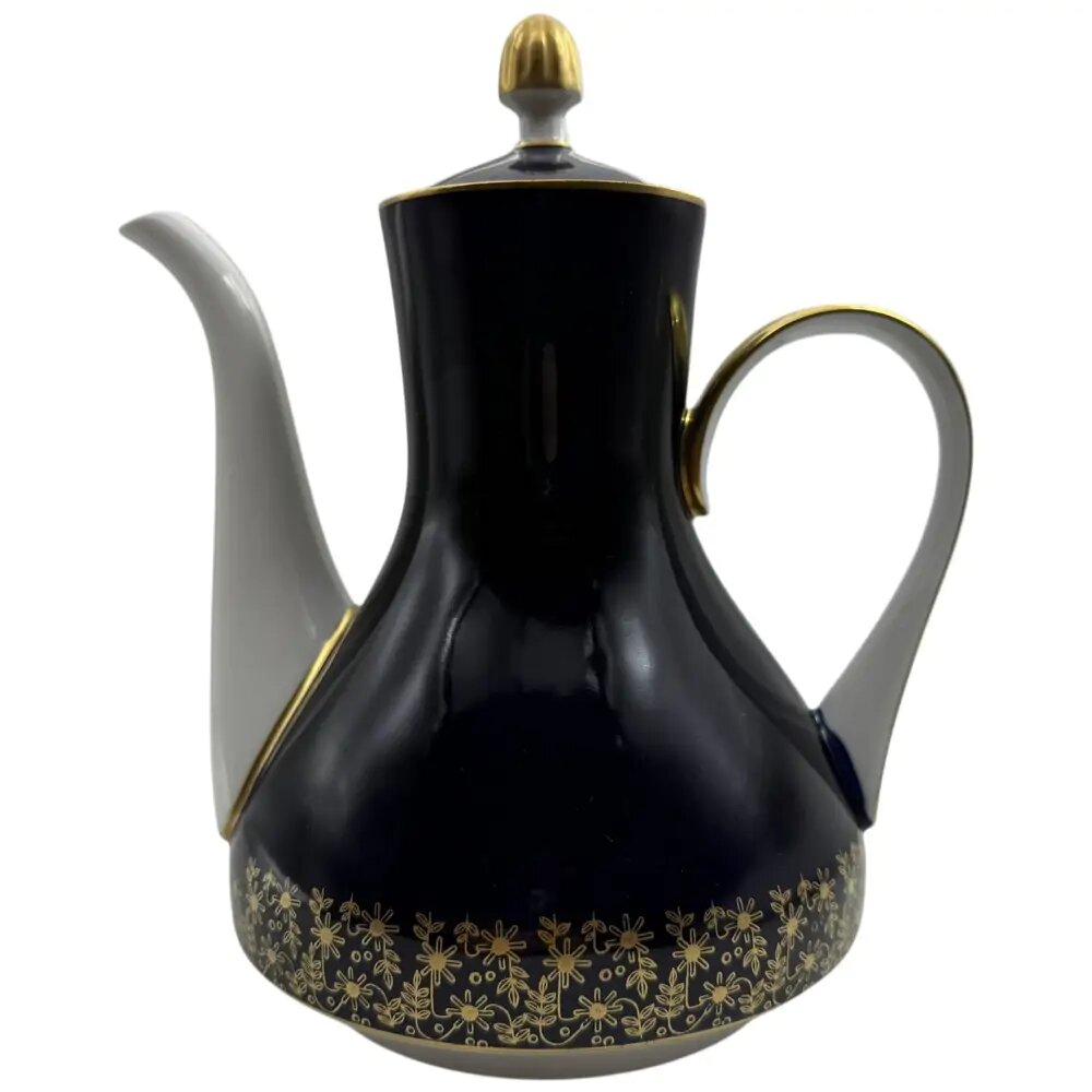 Кофейник "Harmonia", 1.4 л, фарфор, кобальт, позолота, 1950-1980 гг, Weimar, ГДР