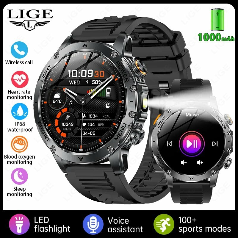 Умные часы LIGE для мужчин 1.7 дюйма Черный, black