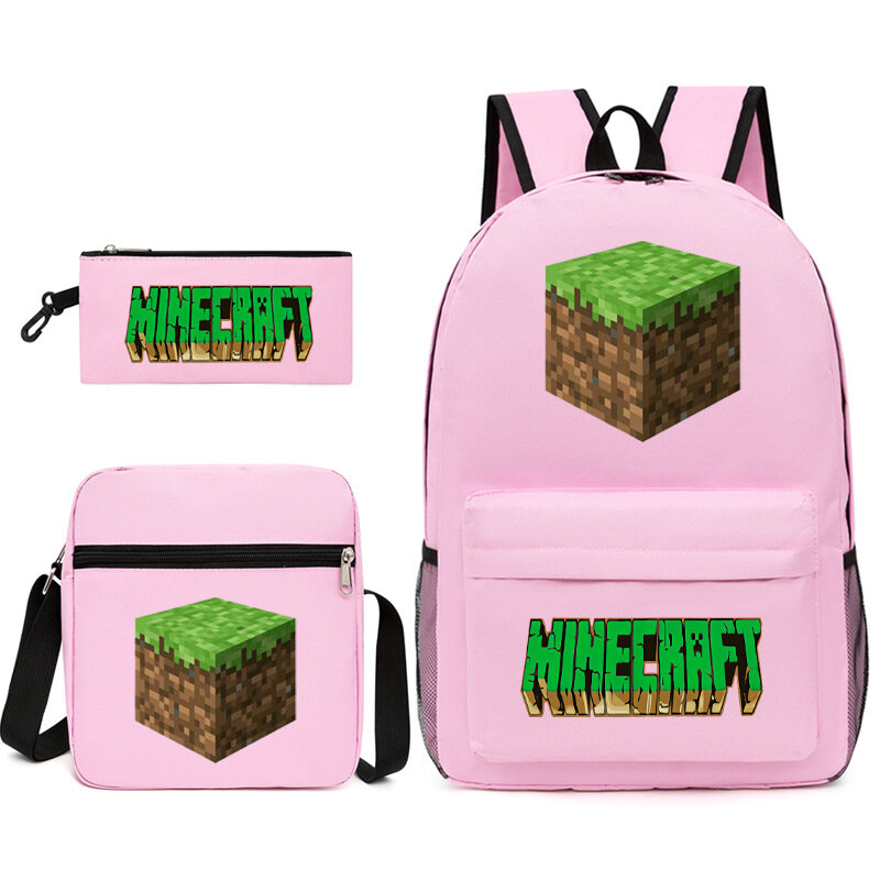 21 Популярные игры Minecraft Creeper Рюкзак Ручка Сумка Сумка из трех частей Холщовая школьная сумка 02