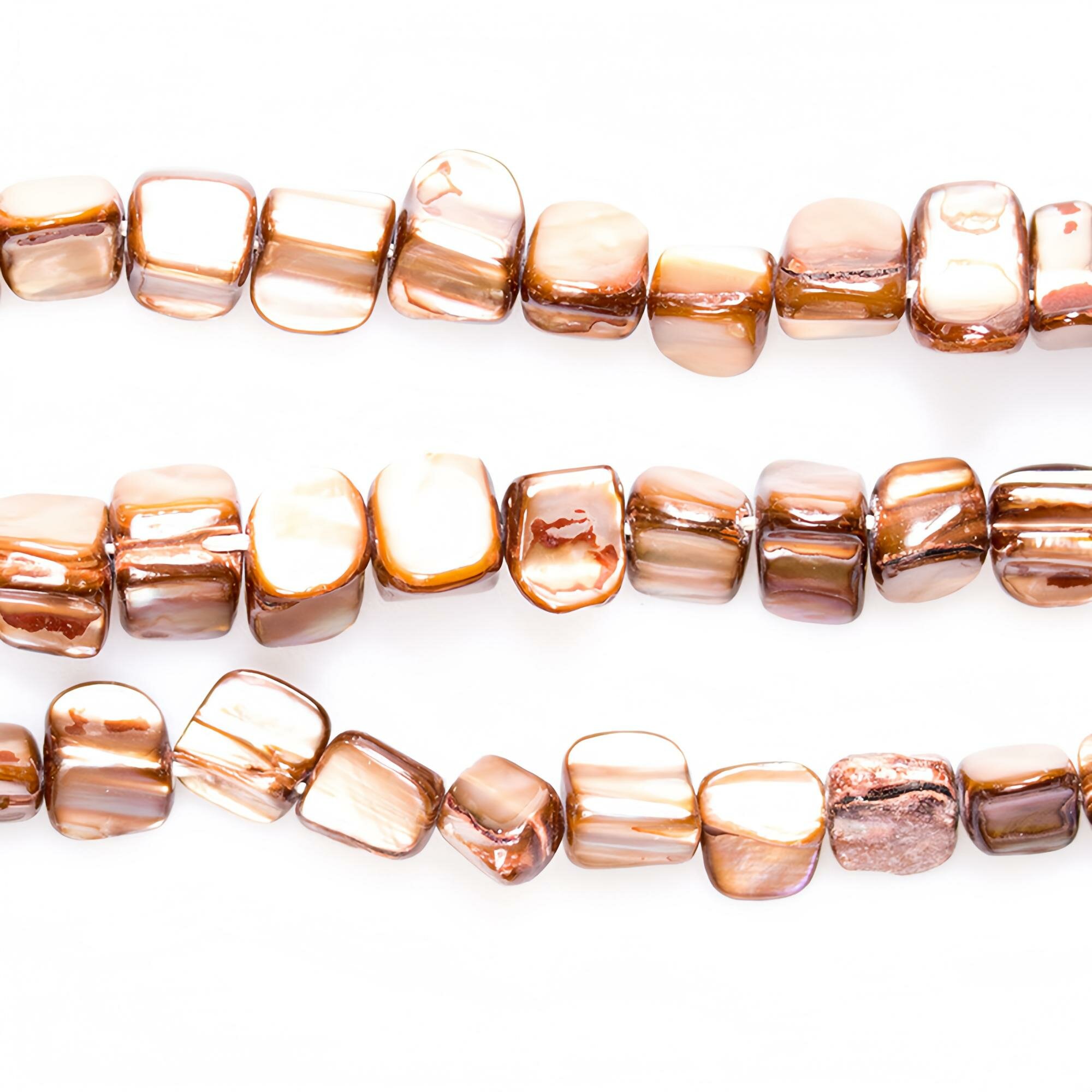 Бусина перламутр, 8х7-10х8мм, трубочка, коричневая, 45 шт, низка