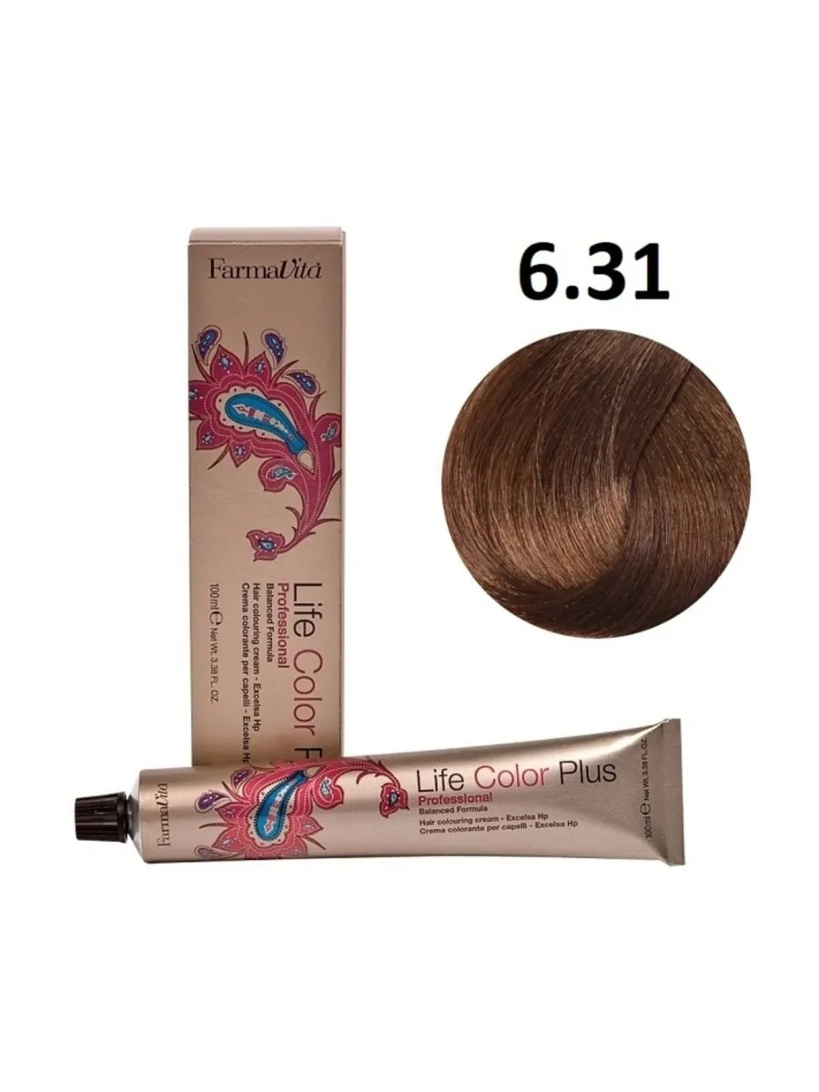 Краска для волос Farmavita Life Color Plus Prof, Перманентный краситель с низким содержанием аммиака, 6.31