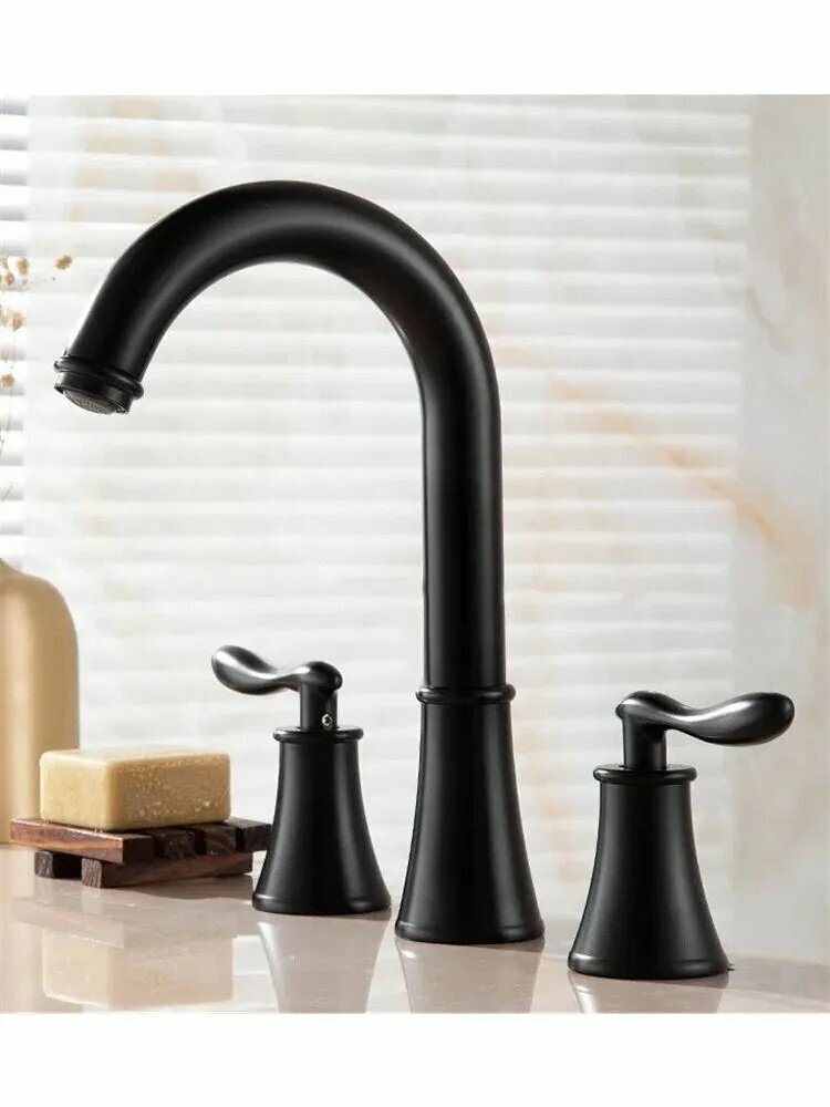 Смеситель для раковины на три отверстия, поворотный, европейский стиль, раздельный, латунь, горячая и холодная вода, кран