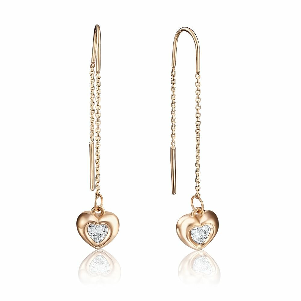Серьги, красное золото, 585 проба, фианит