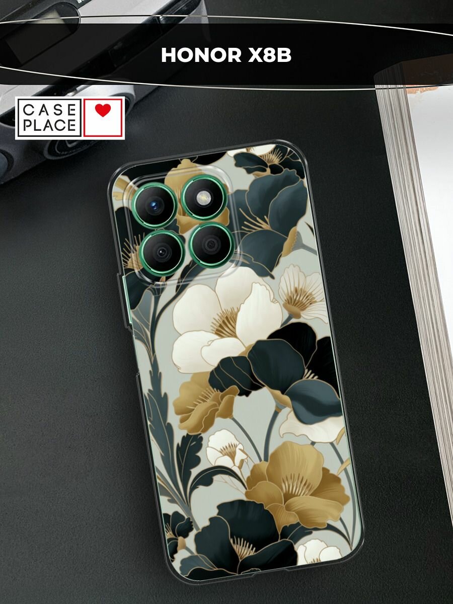 Чехол на Honor X8B / Хонор X8B с принтом Золотые и белые цветы