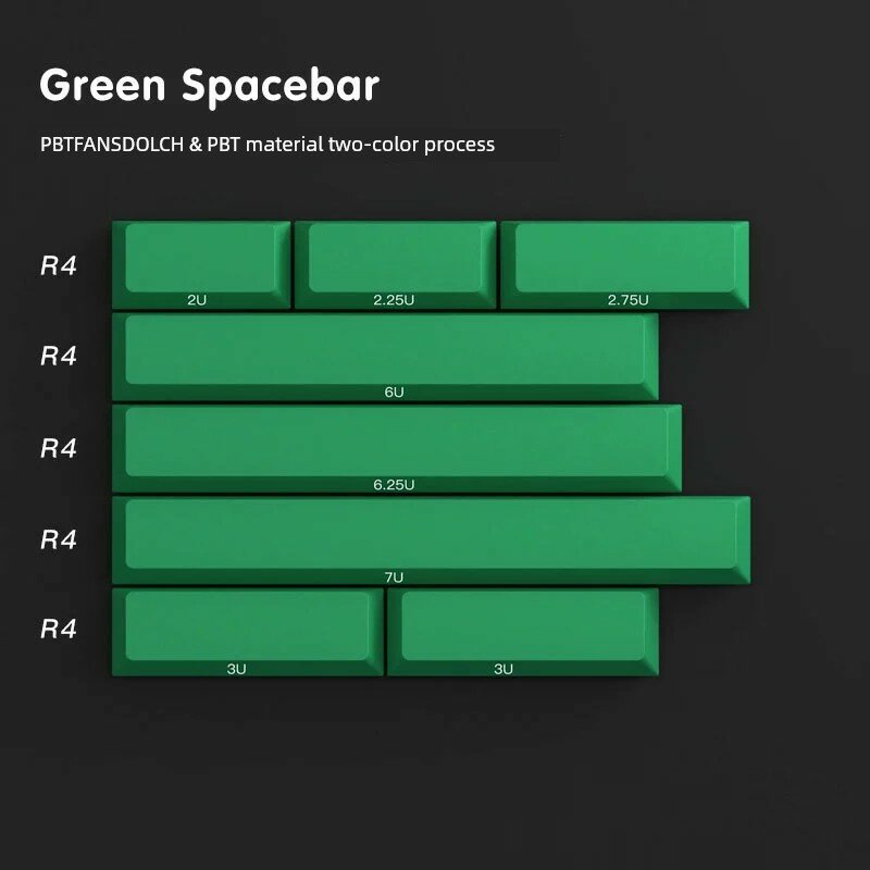 Механическая клавиатура PBTfans, оригинальные двухцветные PBT-кейкапы для пробелов 2u, 2.25u, 3u, 6u, 6.25u, 7u dolch