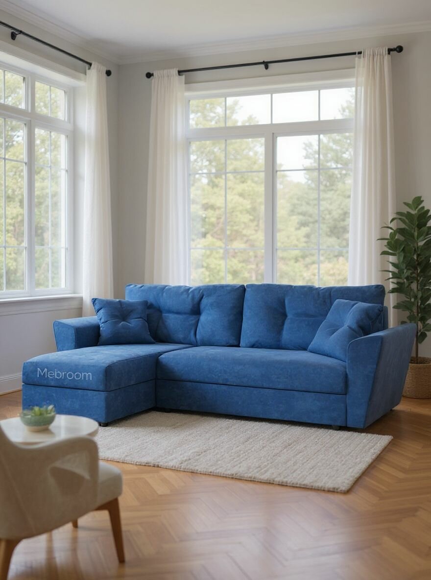 Диван-кровать угловой раскладной "Амстердам" с ящиком для белья, велюр