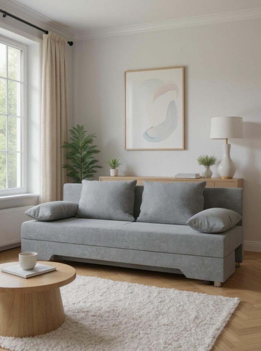 Диван-кровать прямой раскладной "Орлеан" с ящиком для белья, велюр, без подлокотников