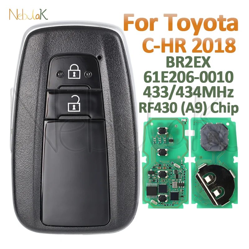 Автомобильный смарт-ключ BR2EX 61E206-0010 для Toyota C-HR 2018 433/434 МГц RF430 (A9) чип 2 кнопки автоматический пульт дистанционного управления брелок с логотипом