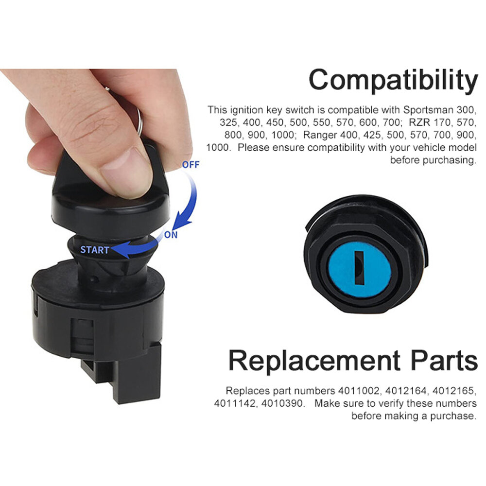 Ignition Switch 4011002 4012165 6 Pin 3 Position with 2 Keys Replacement for Sportsman 300 325 400 450 500 550 570 600 700 RZR 170 800 900 1000 Ranger 425