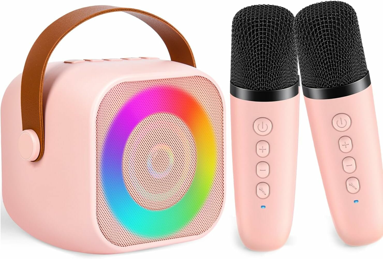 Портативный микрофон для караоке Bluetooth для детей в возрасте 8-12 лет, подарки-игрушки для девочек с беспроводным микрофоном и светодиодными огнями, подарок на день рождения для девочек 4-5 лет, 1x Bluetooth-колонка, 2x Микрофоны