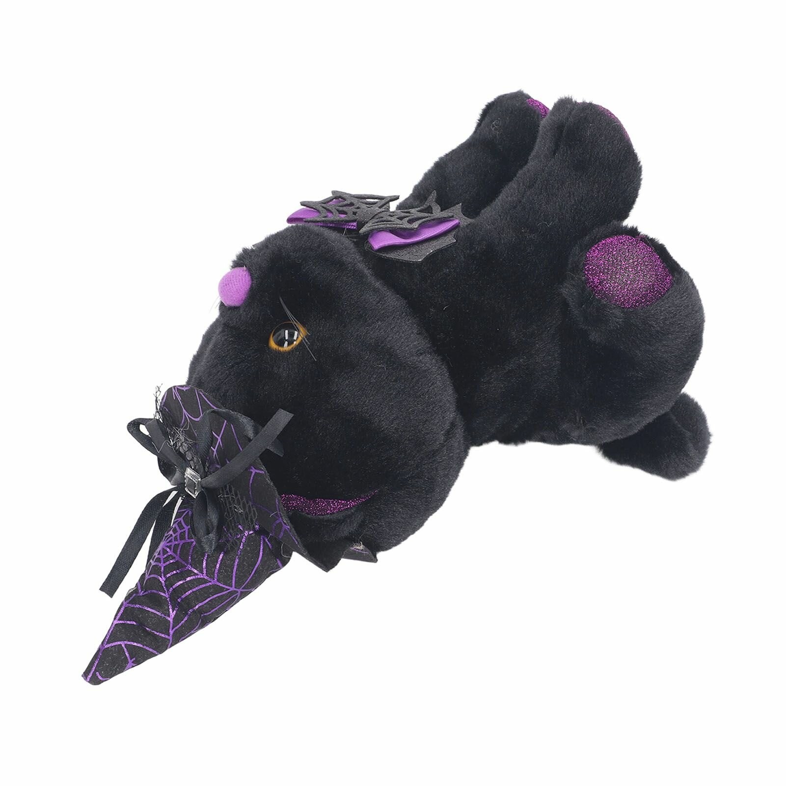 Кукла-кошка на Хэллоуин милое collectible плюшевое животное с шляпой для праздников и декора дома, черная кошка с пурпурно-черной шляпой