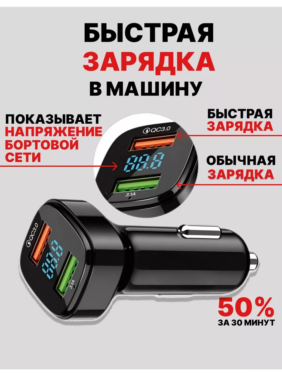 Автомобильная зарядка быстрая QC3.0 + PD Dual USB-A/USB-C в прикуриватель для телефонов