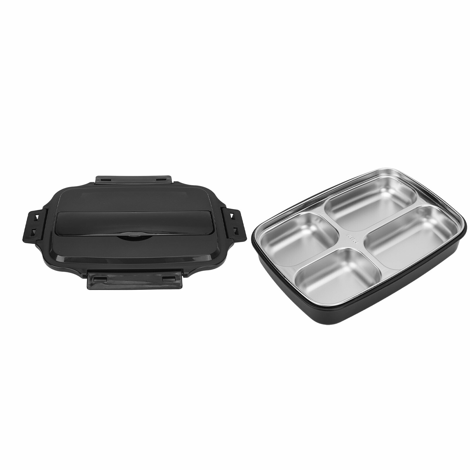 Bento Box 4 ячейки из нержавеющей стали 304, пищевая термоизоляция, герметичный термобокс для обеда для дома, офиса, путешествий, черный