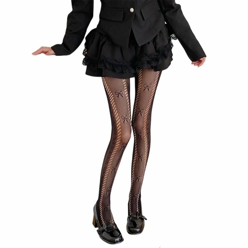 Кружевные Колготки С Бантом в стиле Лолиты-Черный