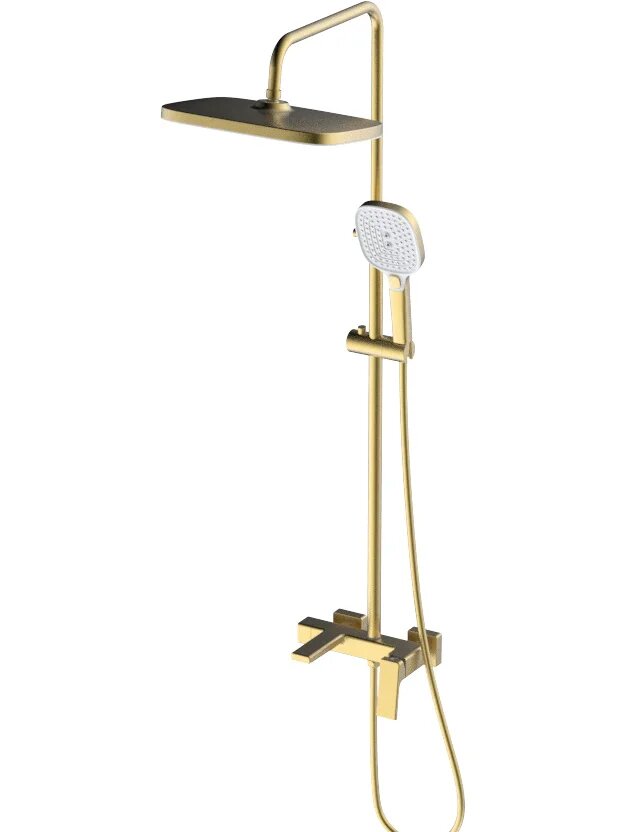 Душевая стойка Haiba HB24831-5 со смесителем, золотая, матовая, с тропическим душем, с изливом, с лейкой, душевая система, латунная, рычаг сбоку