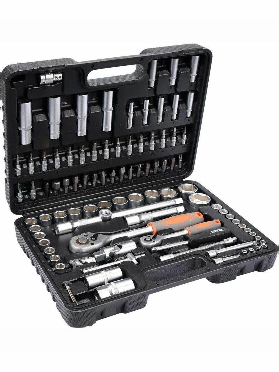 Набор инструментов STHOR 1/2"-1/4", 94 пр, CrV, 45-47 HRC, 45Т; биты сталь S2, 58687-1