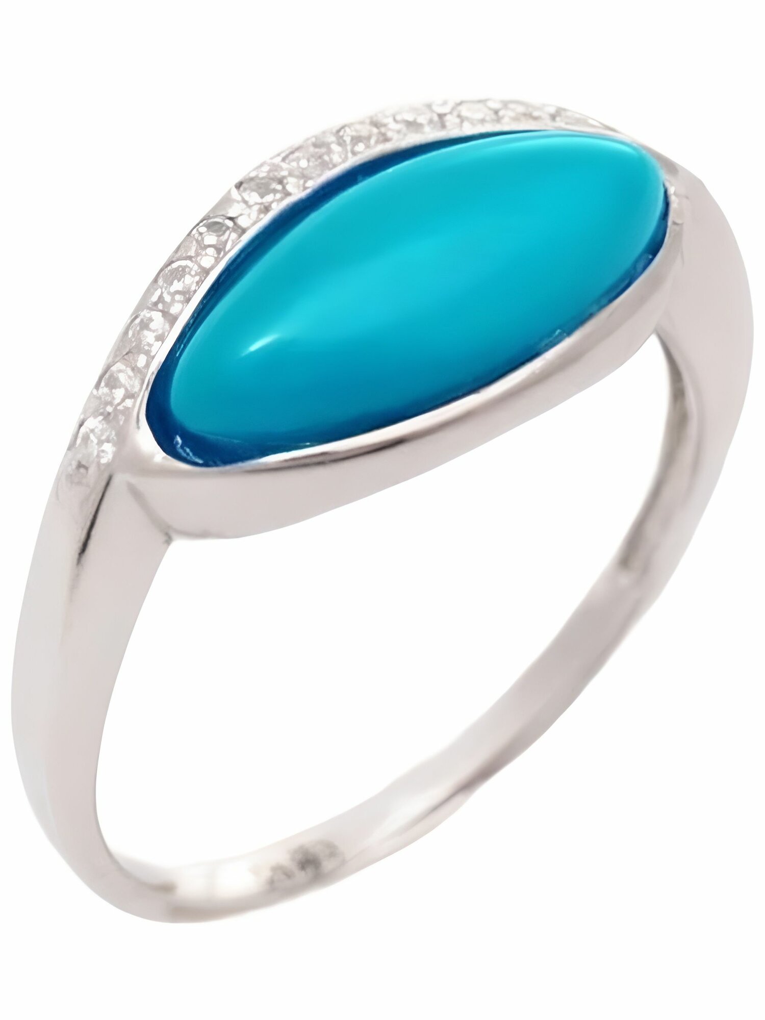 Кольцо тонкое, серебро, 925 проба, родирование, фианит, бирюза
