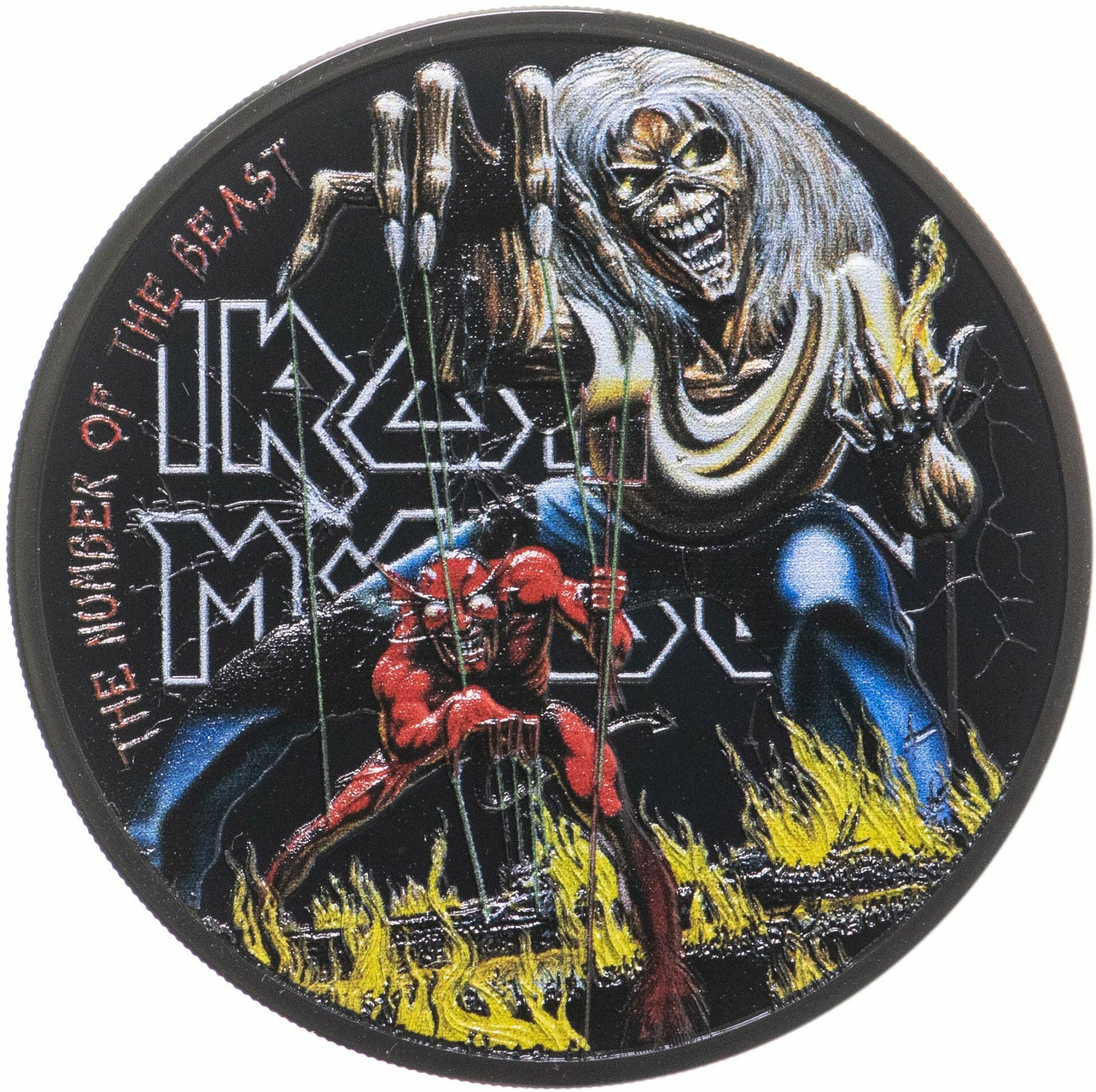 Острова Кука 5 долларов 2022 "Iron Maiden - The number of the beast", в футляре, Серебро 999, в сохранности Proof