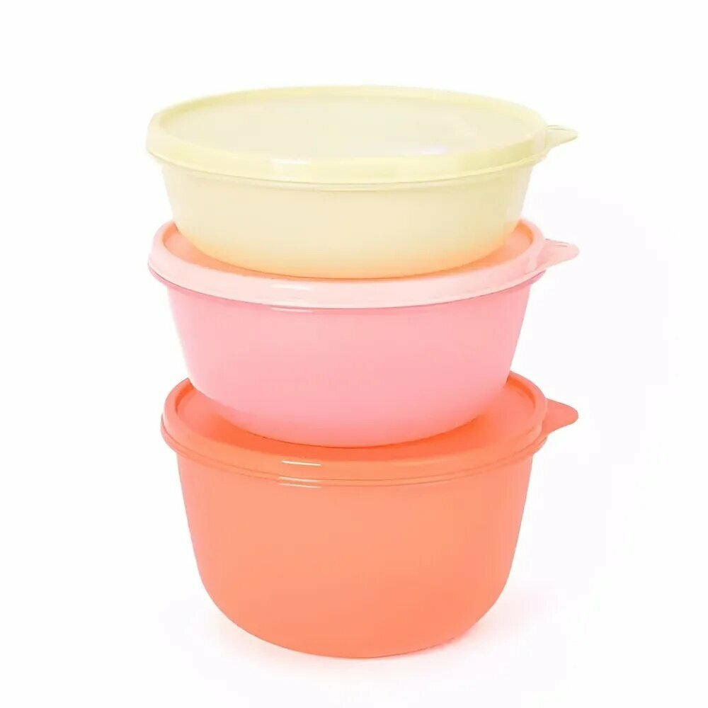 Tupperware Миска 1500 мл, 2000 мл, 1000 мл коралловый, желтый, 3 шт