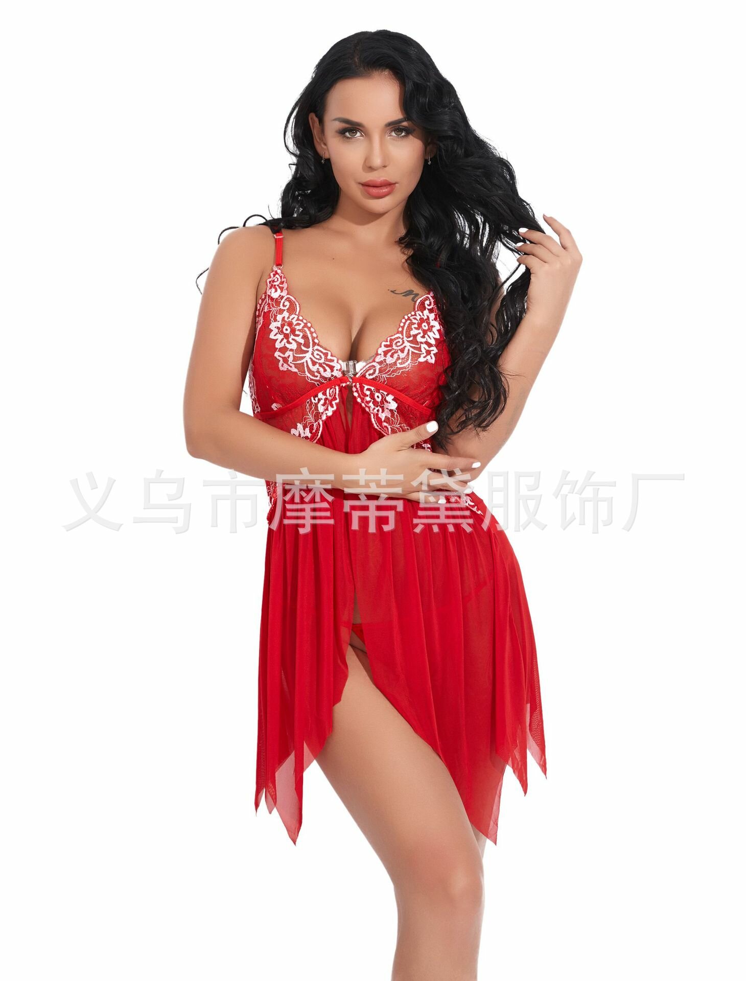 Женское платье-комбинация из сетки с кружевной отделкой для дома