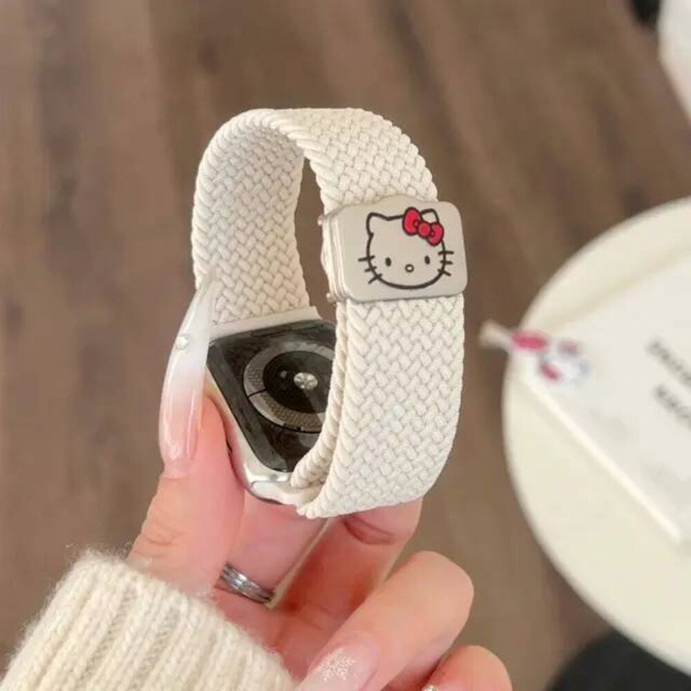 Ремешок Hello Kitty из эластичного нейлона для Apple Watch 44 мм 40 мм 45 мм 41 мм 49 мм 42 мм 38 мм (браслет для Apple Watch Series Ultra).