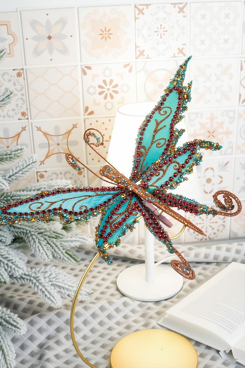 Ёлочная игрушка бабочка - магия бирюзы на клипсе, полиэстер, 36 см, Winter Deco 5001147