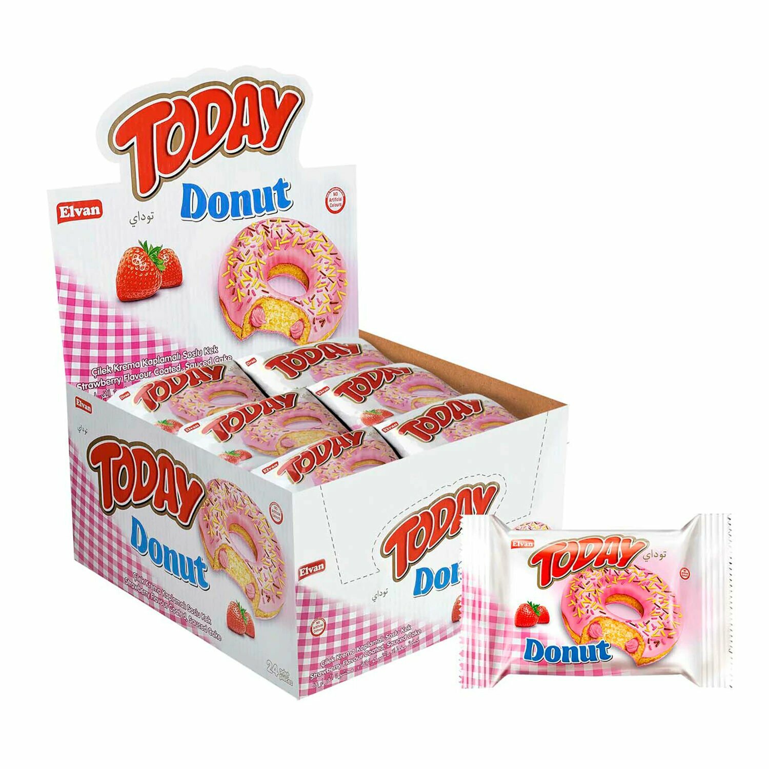 Кекс TODAY "Donut", со вкусом клубники, турция, 24 штуки по 40 г в шоу-боксе