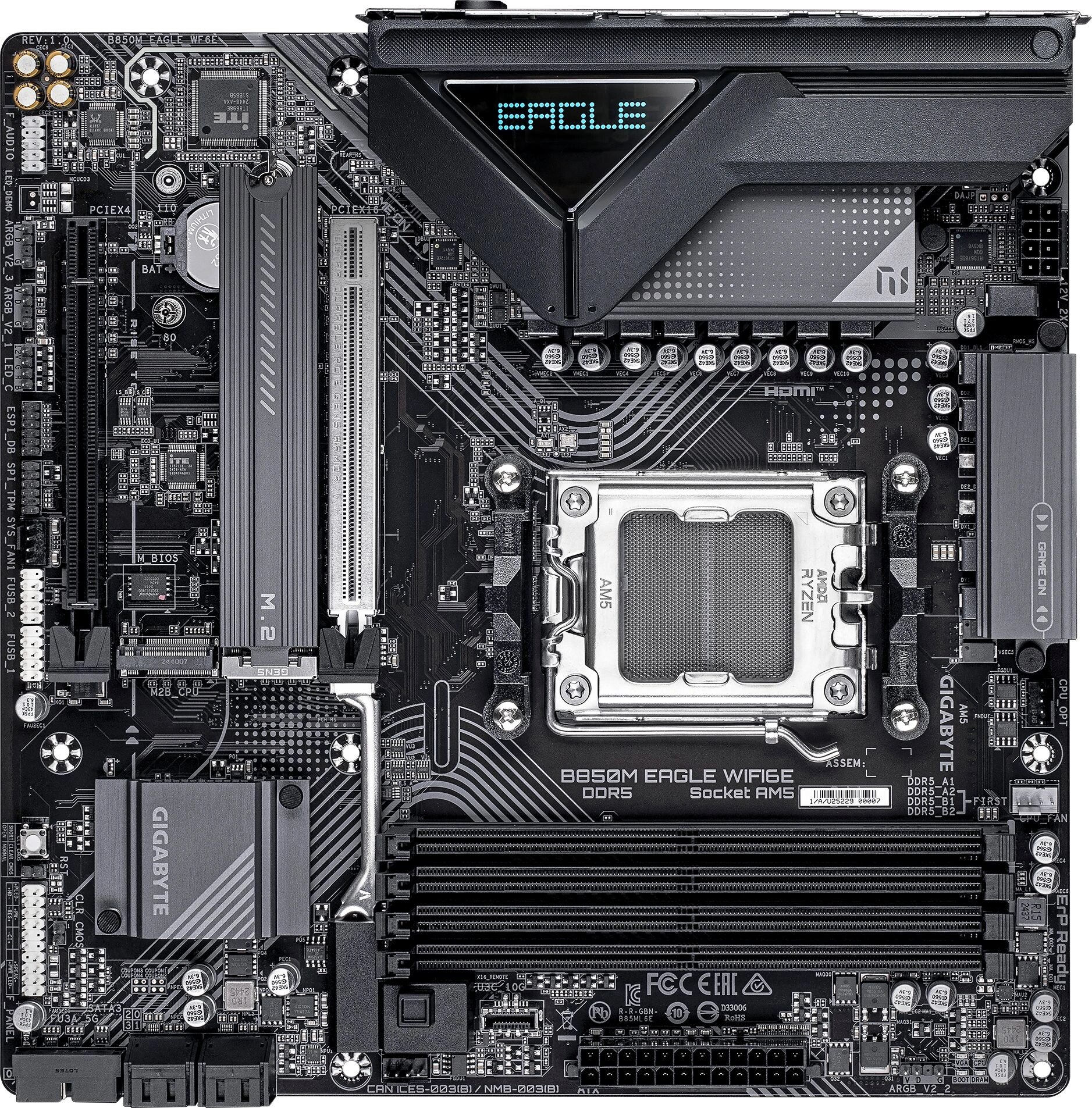 Материнская плата Gigabyte B850M EAGLE WIFI6E Socket AM5 AMD B850 4xDDR5 mATX AC`97 8ch(7.1) 2.5Gg RAID+HDMI+DP
