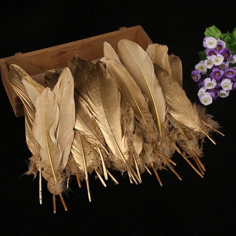Золотые гусиные перья для рукоделия 100 шт.