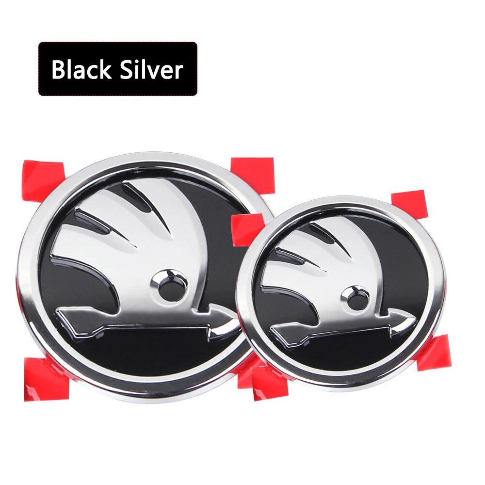 2 шт, 80/90 мм, эмблема Skoda Black Silver
