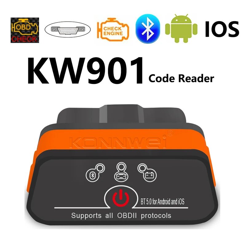 KONNWEI KW901 OBD2 сканер ELM327 V1.5 Bluetooth 5,0 автомобильные диагностические KW901 BT5.0 Orange