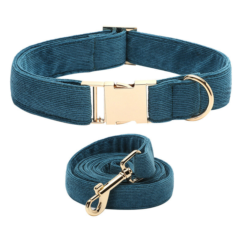 Поставка нового продукта темно-синий вельвет толстый собака прогулка воротник собака ошейник поводок костюм