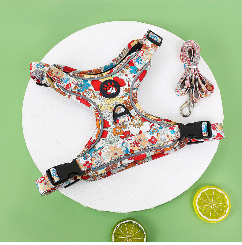 Новая шлейка с цветочным принтом для домашних животных, безопасная светоотражающая шлейка для ночного перехода, тяговый