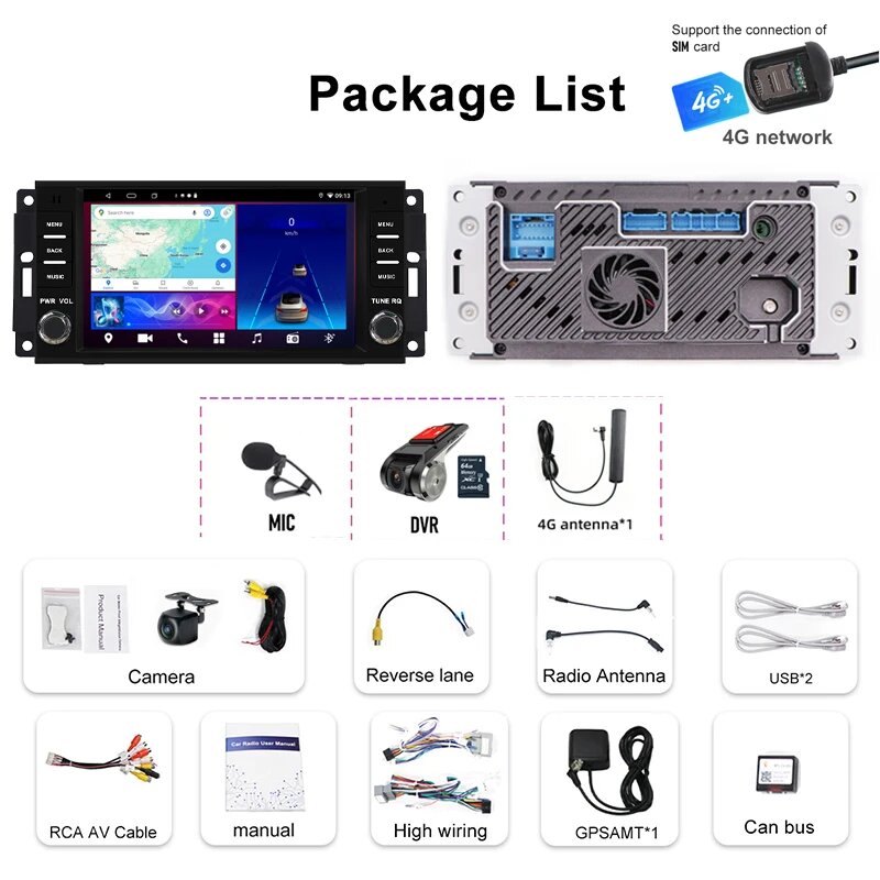 7" Android 15 автомагнитола Carplay для Jeep Wrangler/Challenger/Chrysler, 6+128GB, DVR