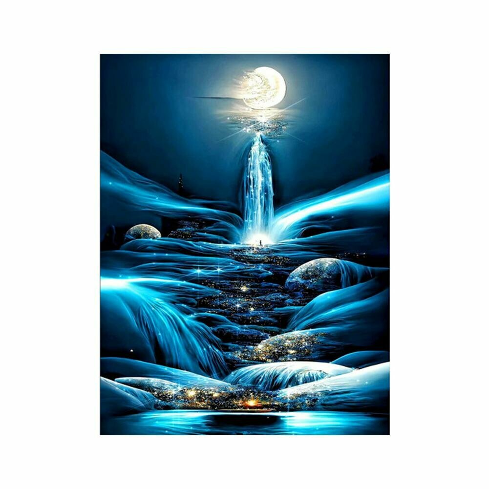 Алмазная мозаика большая картина "Пляжный лунный свет" 30х40 см со светящимся в темноте стразами и 5Д элементами
