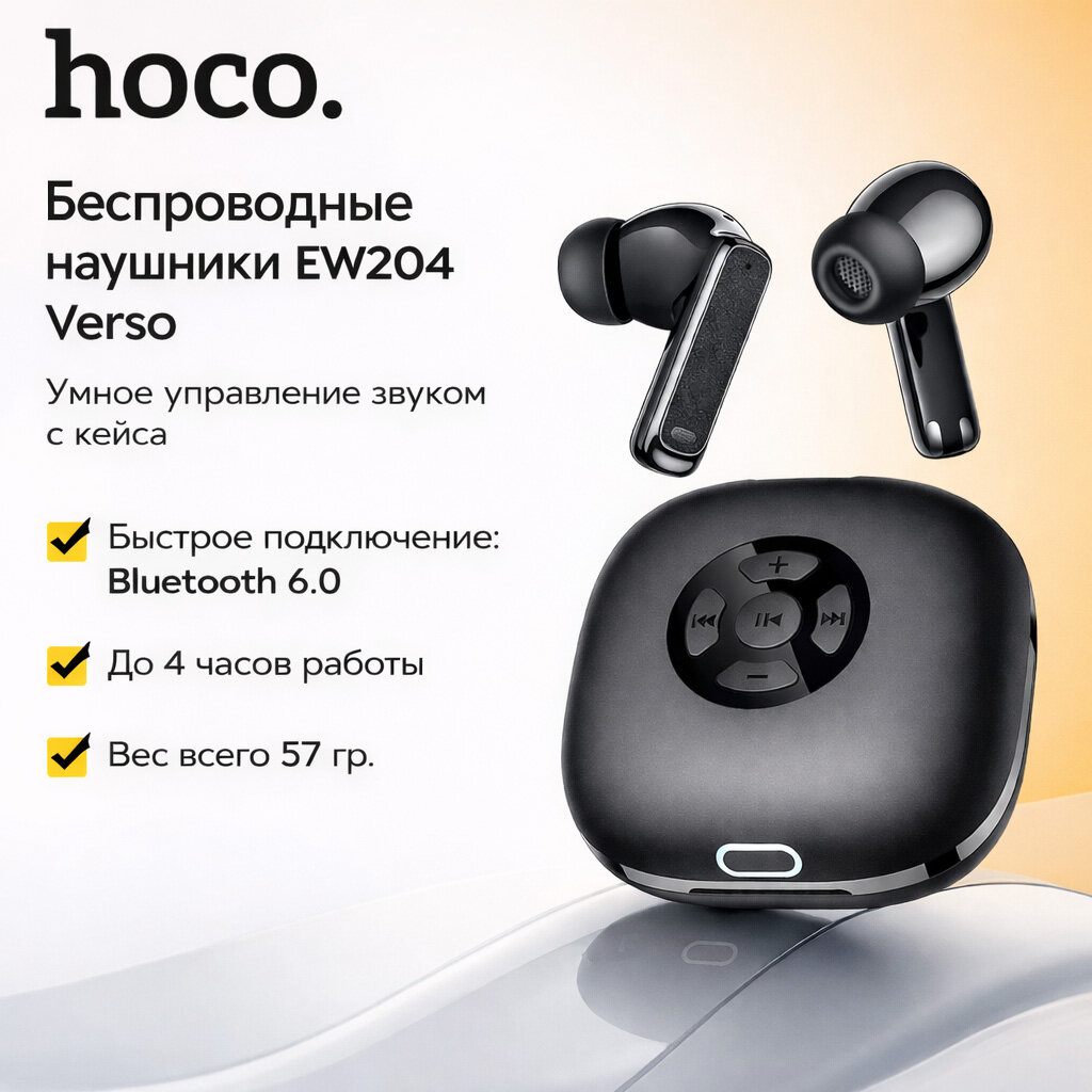 Hoco Наушники беспроводные с пультом на кейсе Hoco EW204 Verso черные