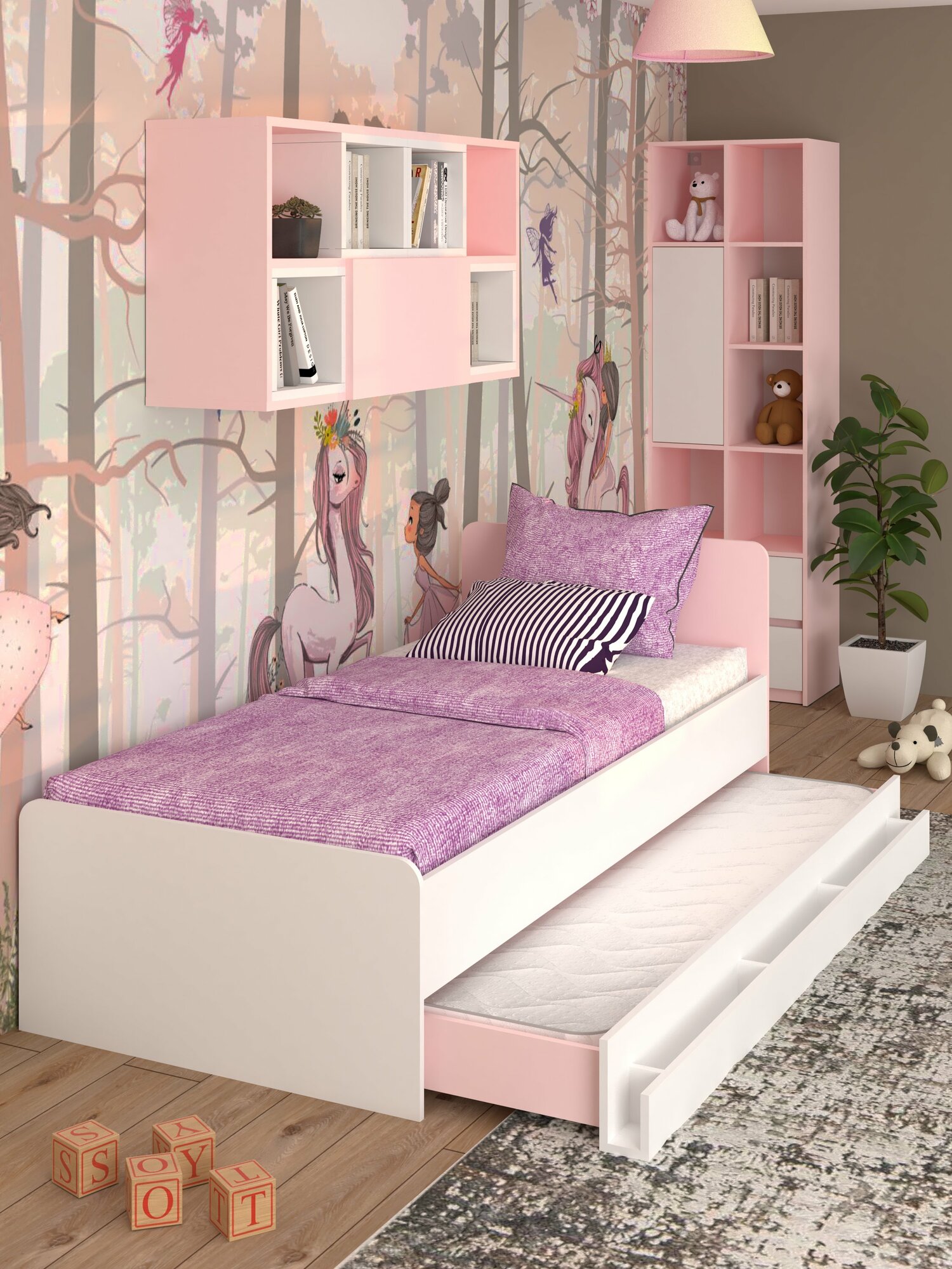 Есэндвич Grand Лаворо Кровать 90х200 с дополнительным спальным местом (Розовый кварц/Белый) 203х93х80 см