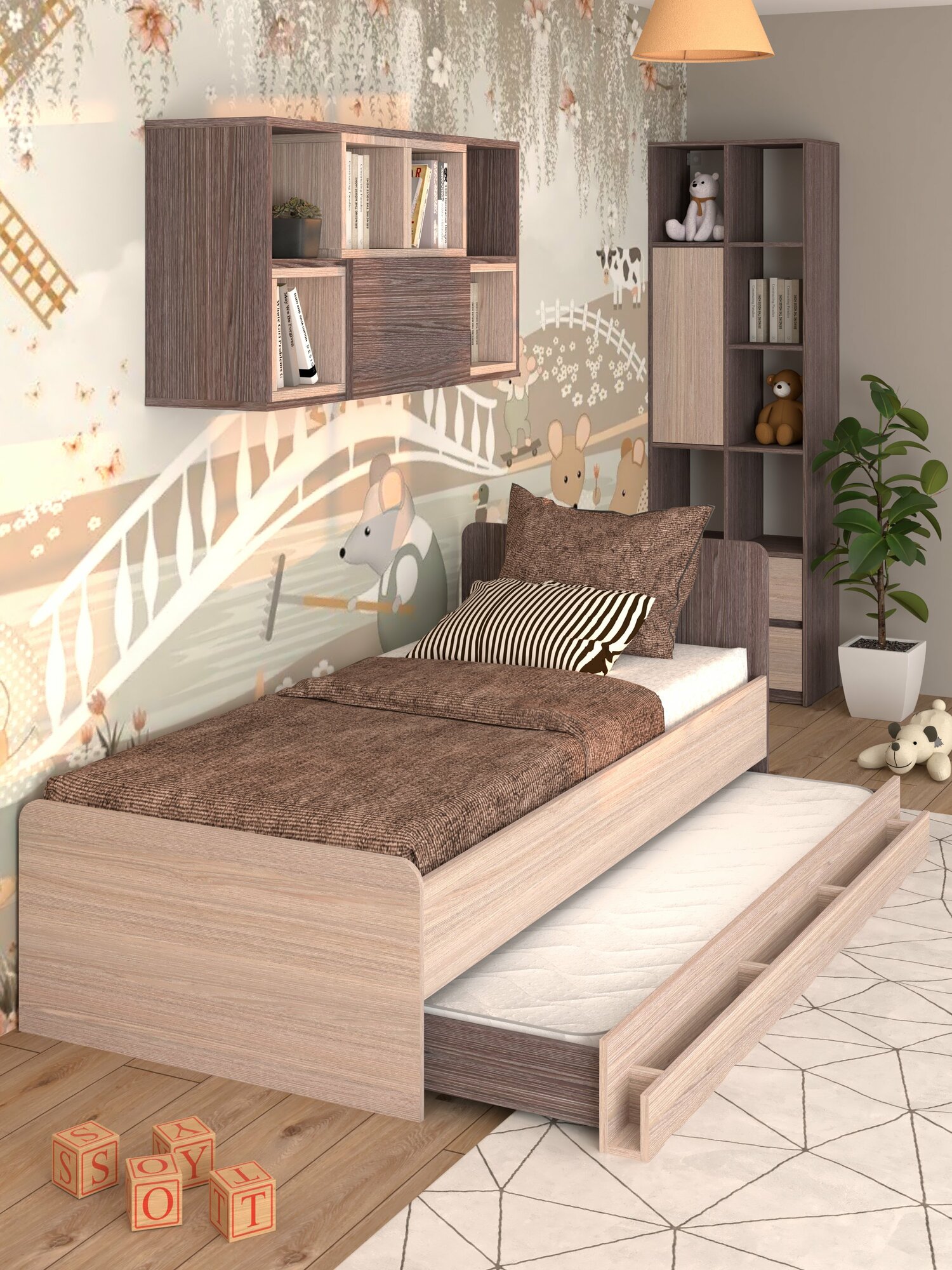 Есэндвич Grand Лаворо Кровать 90х200 с дополнительным спальным местом (Анкор тёмный/Анкор светлый) 203х93х80 см