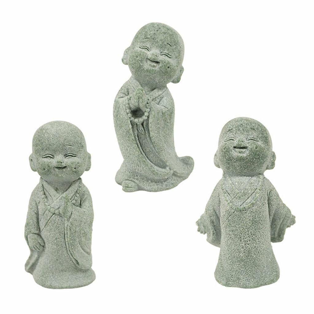 Набор из 3 миниатюрных статуй монахов искусственного песчаника, фигурок для декора аквариумов с горшечными растениями и коллекционных украшений