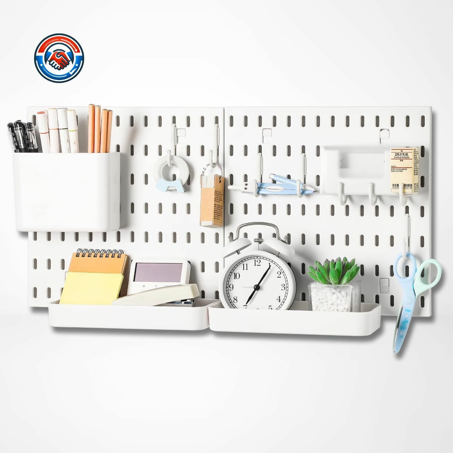 Пегборд на стену, модульная система хранения для рукоделия и офиса, белый комплект с полками и крючками, органайзер без сверления