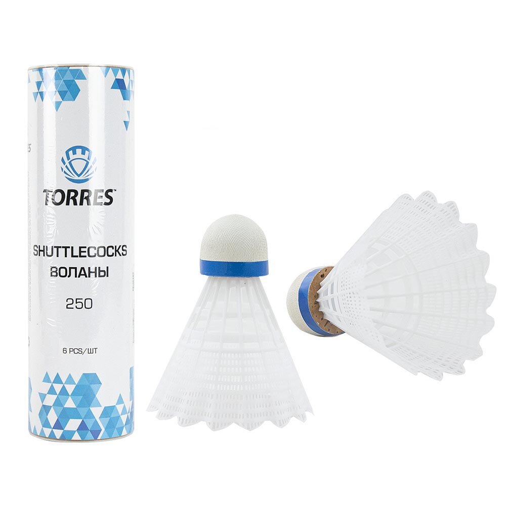 TORRES Воланы для бадминтона TORRES 250 (нейлон/пробка), белый, сред. скор.