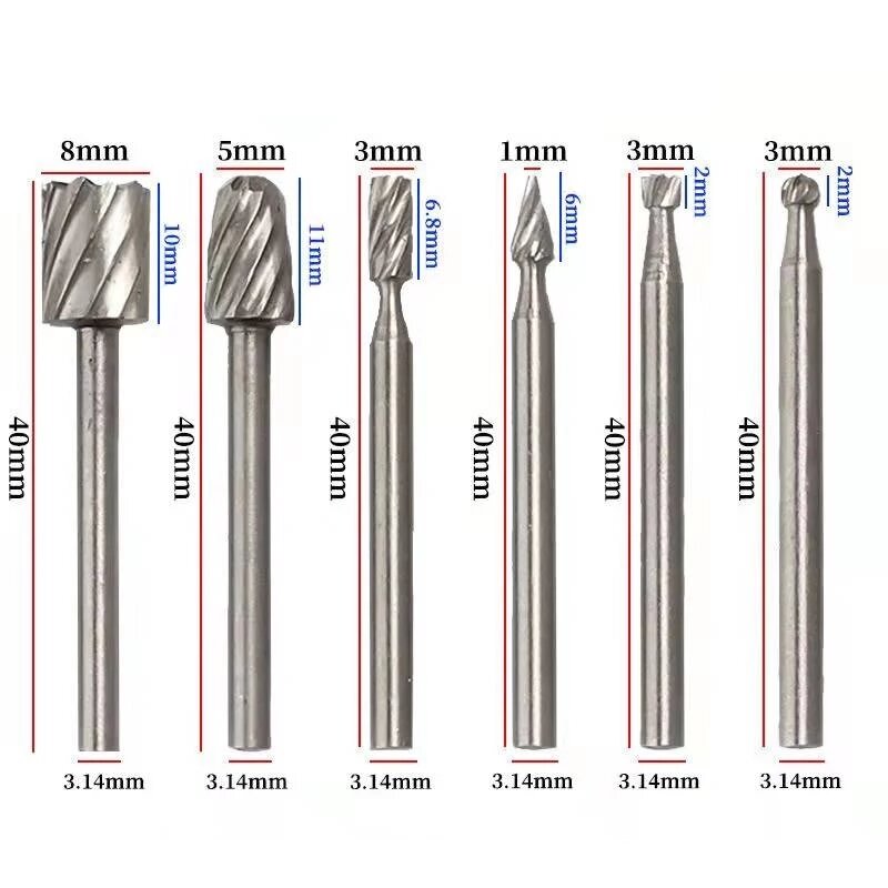 Борфрезы мини/шарошки - мини по металлу, дереву, пластику, набор 6 штук