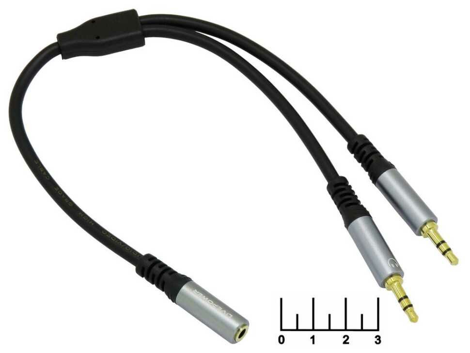 Переходник AUD 3.5 2 штекера стерео (микрофон)/AUD 3.5 4 контакта гнездо gold 30см gold металл H233