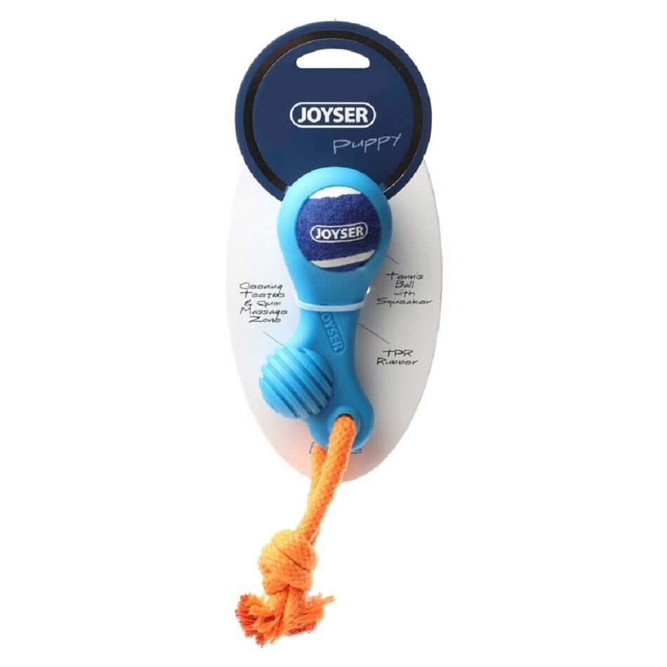 Игрушка для собак JOYSER Puppy Резиновая косточка с теннисным мячом S голубая, 13 см, арт. 7108J