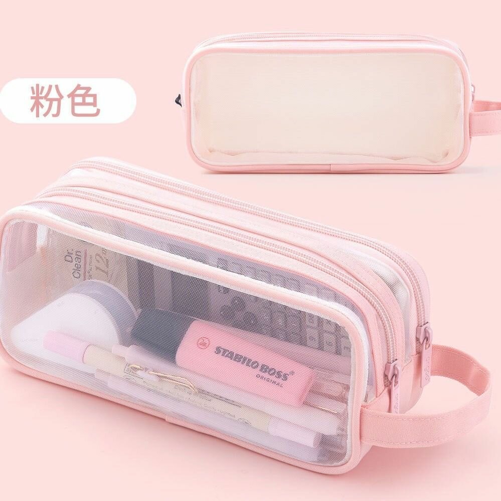 Большой вместительный пенал Anko с двойным слоем сетки, прозрачный пенал для экзаменов, простой и эстетичный пенал для студентов