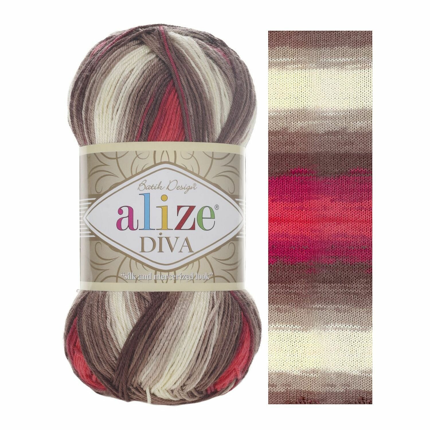 Пряжа ALIZE DIVA BATIK, беж/бел/мальва - 4574, 100% микрофибра акрил, 5 мотков, 100 г, 350 м.