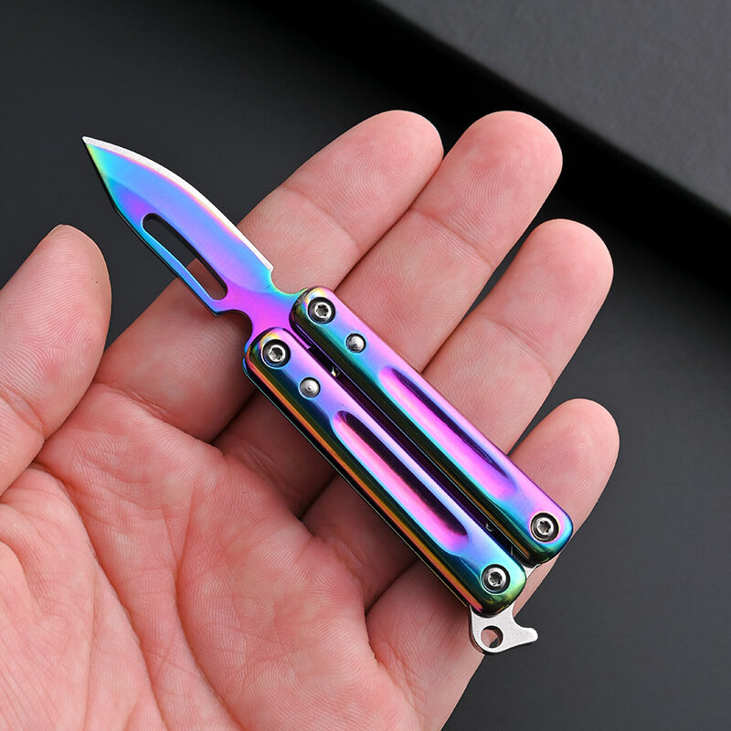 Миниатюрный нож-бабочка из нержавеющей стали, брелок, маленький нож, острый фруктовый нож, портативный резак для доставки и игры