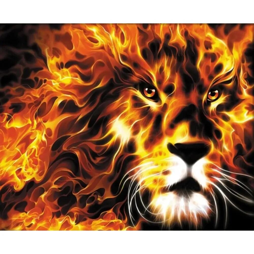 Алмазная Мозаика "Огненный Лев. Животные" 40x50 См Алмазная Вышивка / Картина Стразами Подарков / Украшения