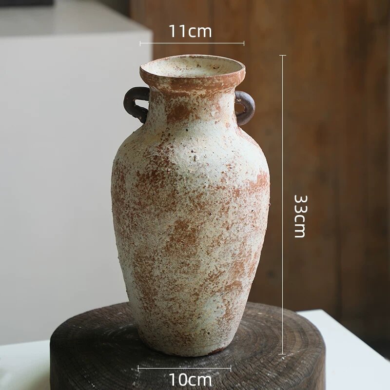 Керамическая ваза ручной работы в стиле ваби-саби, винтажная деревенская глиняная емкость, украшение для цветочных